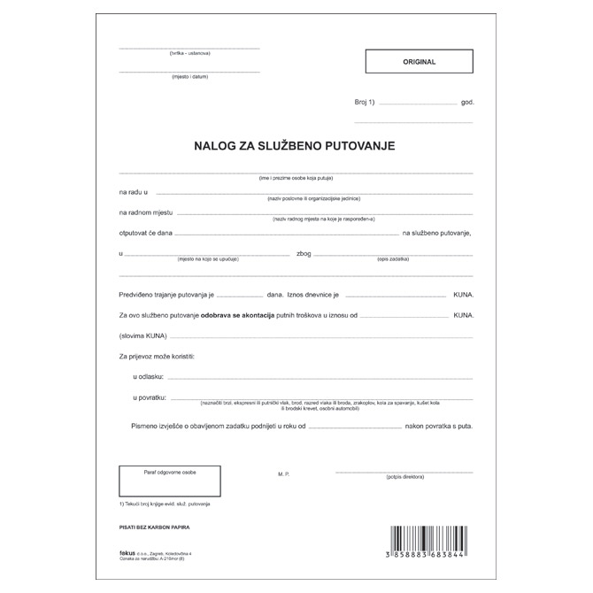 Obrazec A-210/NCR potni nalog Focus